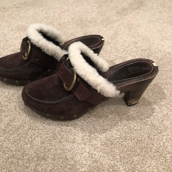 Coach | Shoes | Coach Suede And Fur Double Buckle Clogs | Poshmark